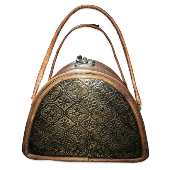 Vintage | Bags | Vintage 94s Box Bag Purse 1940s Wood Rattan And Willow ...
